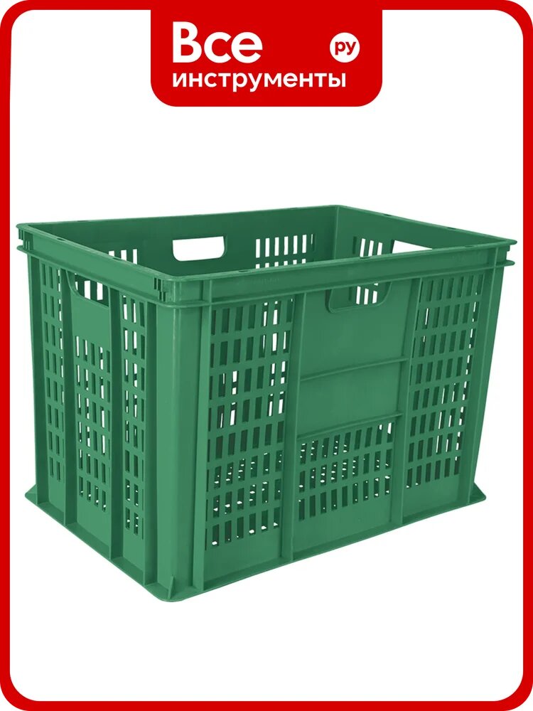 Перфорированный зеленый ящик Тара. ру п/э 600х400х410 06956, пластик, универсальный контейнер с ручкой и прочным корпусом
