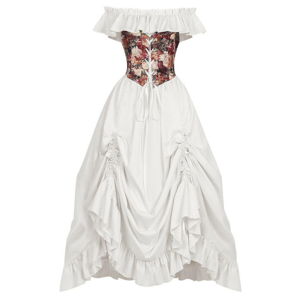 Fantasy victorian dress with spandex material for women and men, white, xl