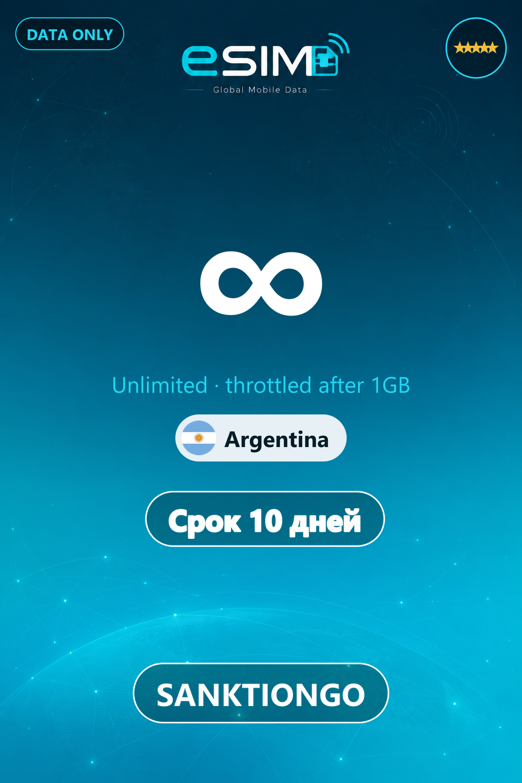 ESIM Аргентина — безлимит интернета на 10 дней, туристическая сим-карта для интернета в поездках