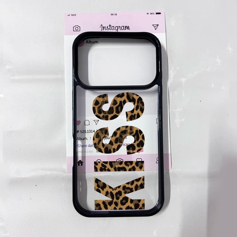 Корейский милый чехол с леопардовым принтом для iPhone 17, 16, 15, 14, 13, 12 Pro Max 11, INS Letters Kiss, английский Y2K, мягкие противоударные чехлы Coque