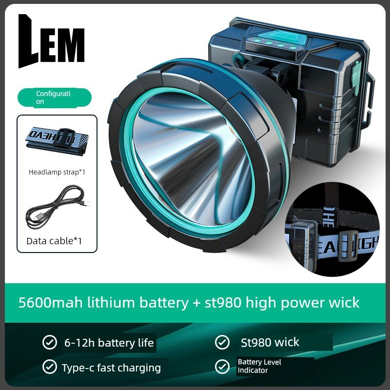 Специальный налобный фонарь для каски LEM, мощный свет, перезаряжаемый, сверхъяркий, с долговечным литиевым