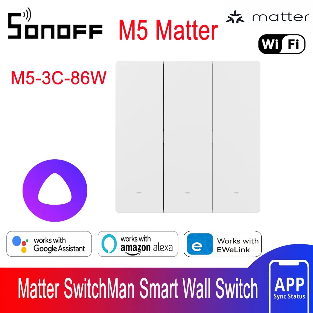 Умный WiFi (Matter) выключатель Sonoff M5-86W (Работает с Яндекс Алисой)