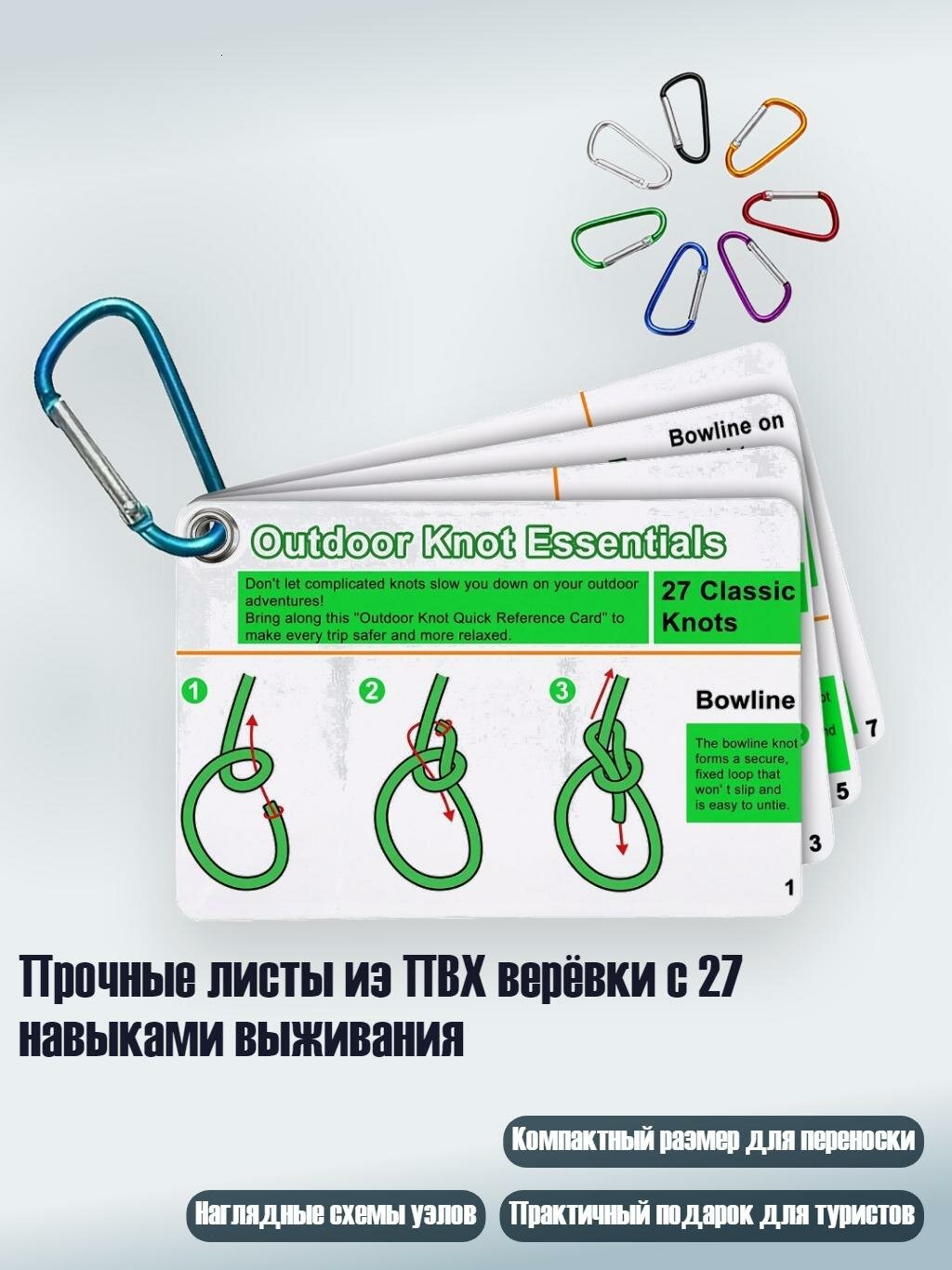Прочные листы из ПВХ верёвки с 27 навыками выживания, Зеленый - 1