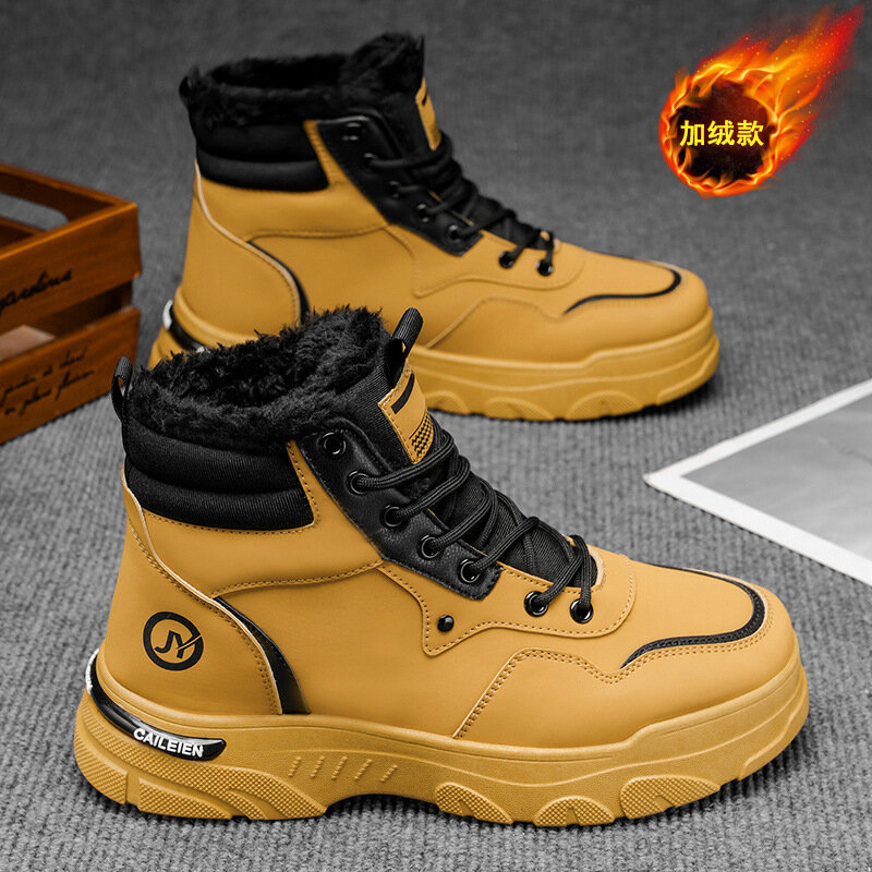 JYL Ботинки Мартин мужские Зима Тепло Прочность Кожа/M7888 yellow plus velvet