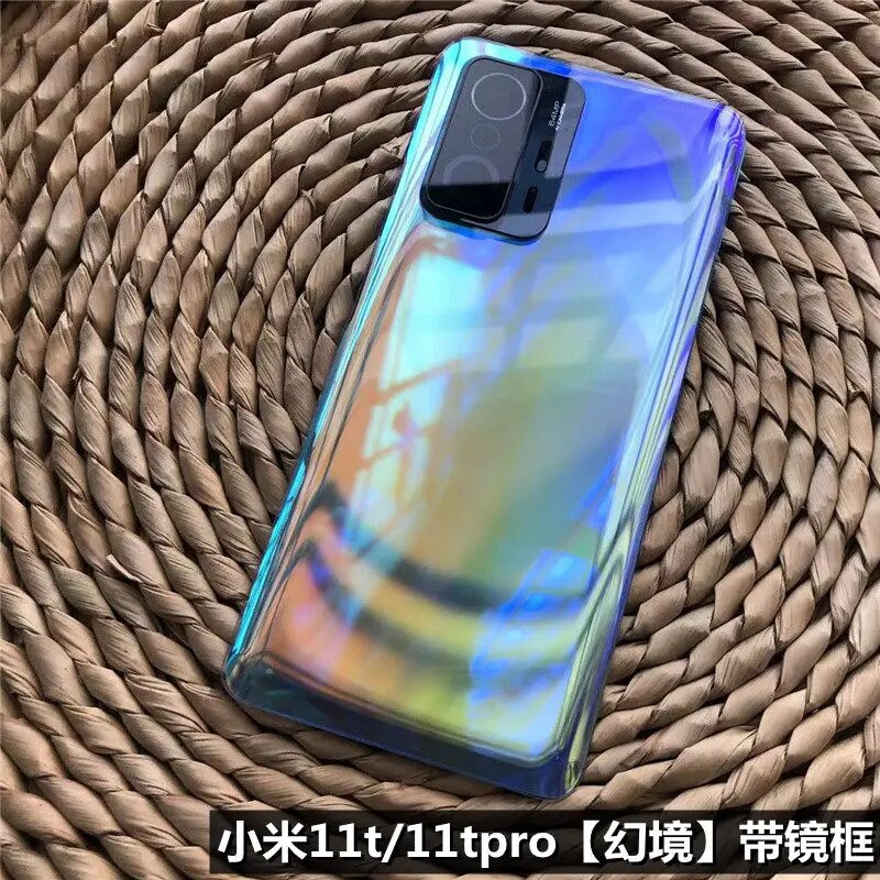 Чехол Xiaomi 11T Pro, прозрачный, синий с защитой камеры