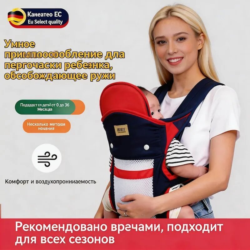 Эргорюкзак для новорожденных 4 в 1, переноска для ребенка 0-36 месяцев, слинг-кенгуру с сеткой, передний и задний способ ношения, комфортный и дышащий, для всех сезонов