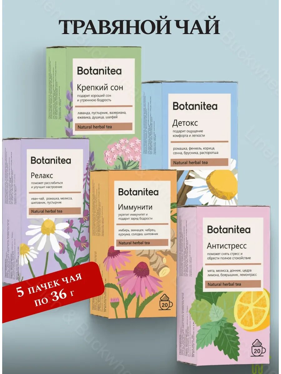 Травяной чай Botanitea Ассорти, 5 пачек по 36 г