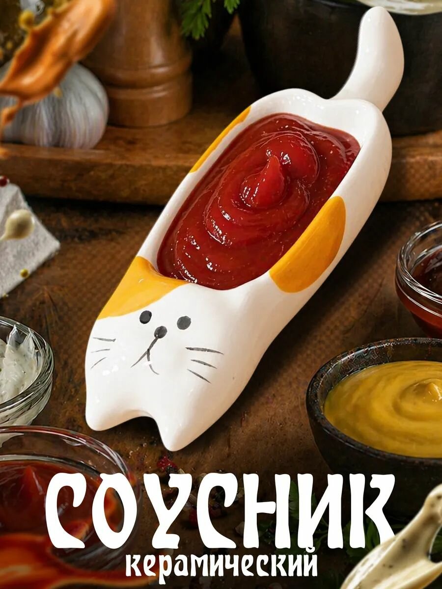 Керамический соусник для соуса, специй, сметаны, джема Рыжий кот