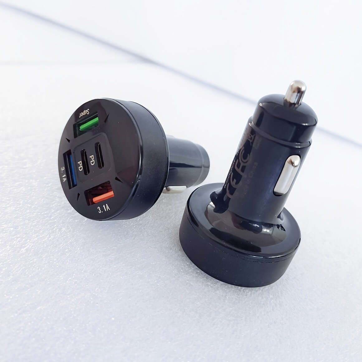 5-портовое автомобильное зарядное устройство с быстрой зарядкой, 2 PD + 3 USB, Quick Charge 3.0A, цифровой дисплей, 12V/24V, универсальное, угольный черный CH56-1