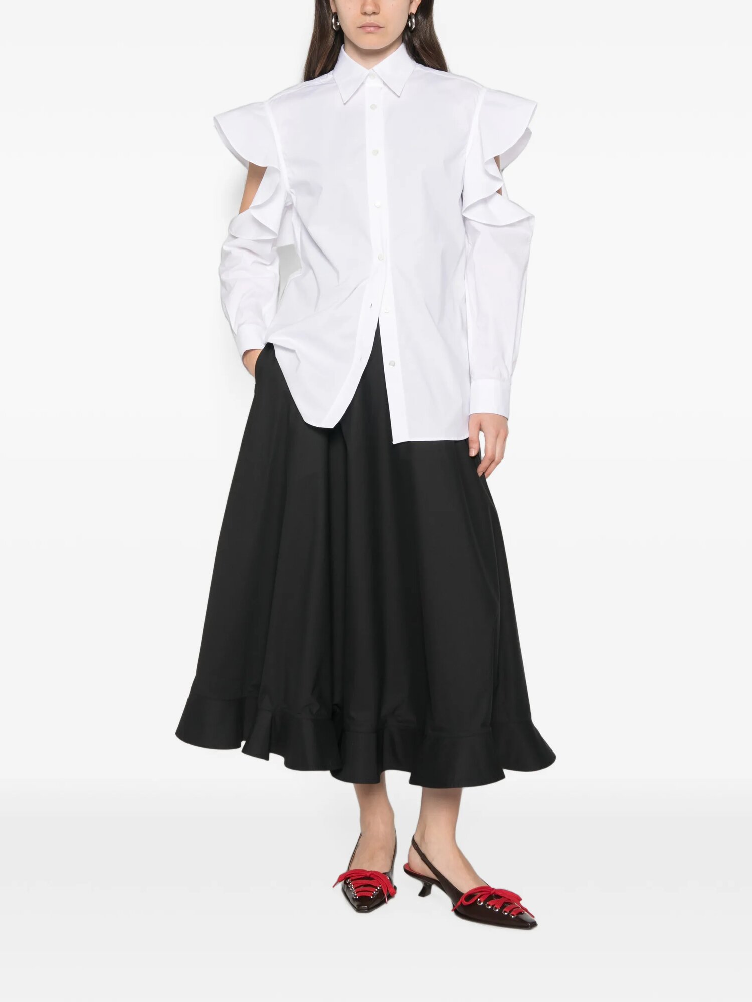 Юбка MOSCHINO Ruffled-hem midi full skirt, размер 48 — фото 1