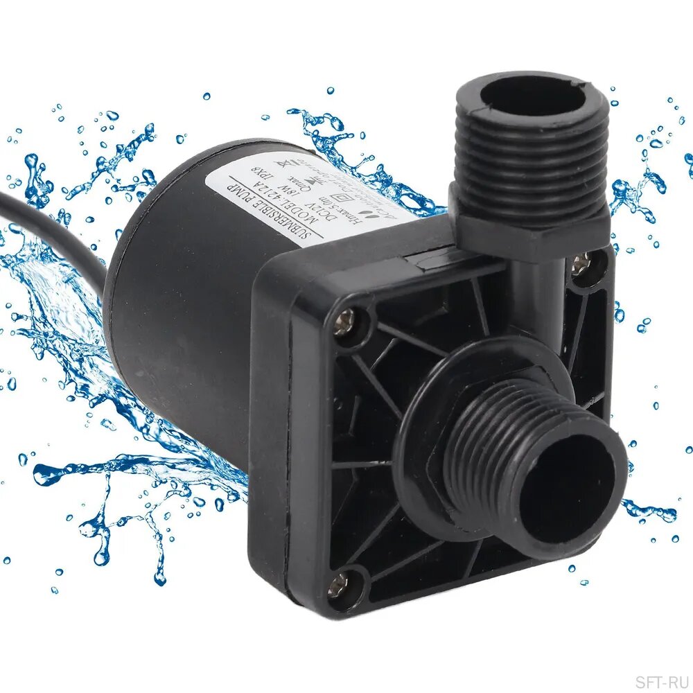 Маленький подводный насос DC12V 20W 800л/ч с подъемом 5 метров, защитой IPX8, внутренним диаметром интерфейса 14мм и двумя аксессуарами для аквариумов, водопадов, гидропоники и систем охлаждения