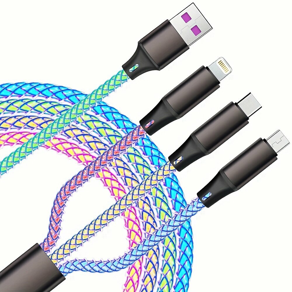 RGB LED подсветка 66W супербыстрая зарядка 3-в-1 плетеный кабель USB - Type-C/Lightning/Micro для iPhone Samsung LG Android PS5 дом офис, разноцветный