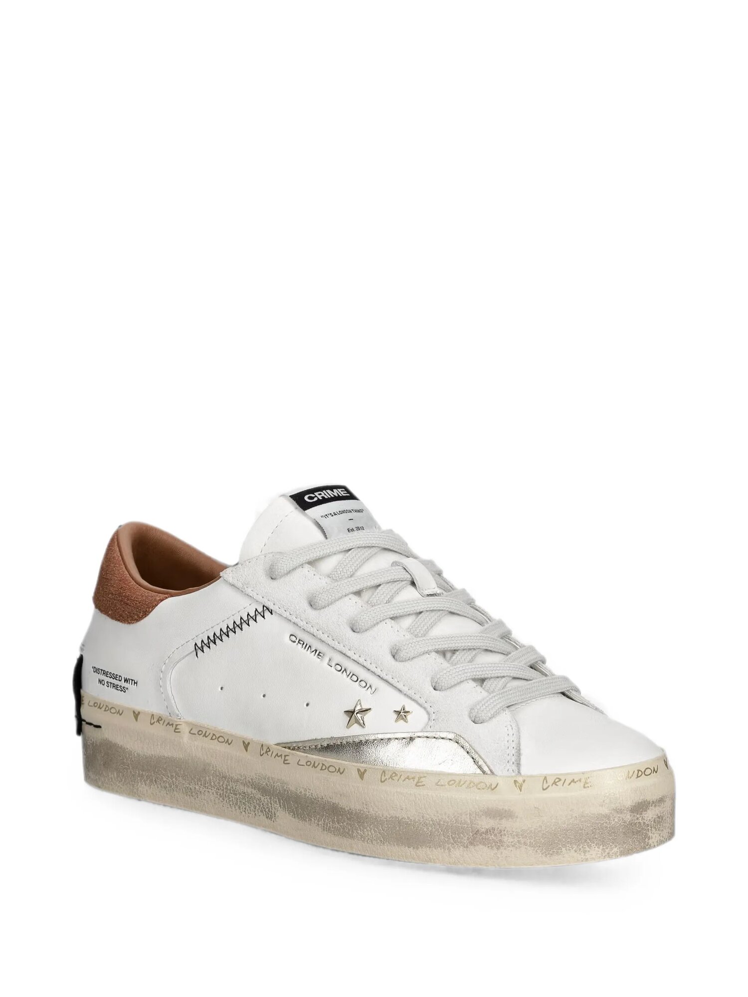 Кроссовки Crime London Distressed star-patch sneakers, размер 40, бежевый/белый — фото 1