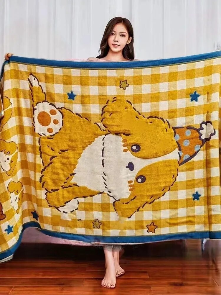 Полотенце банное Муслин 80x160 см золотой с рисунком собаки корги, 1 шт.