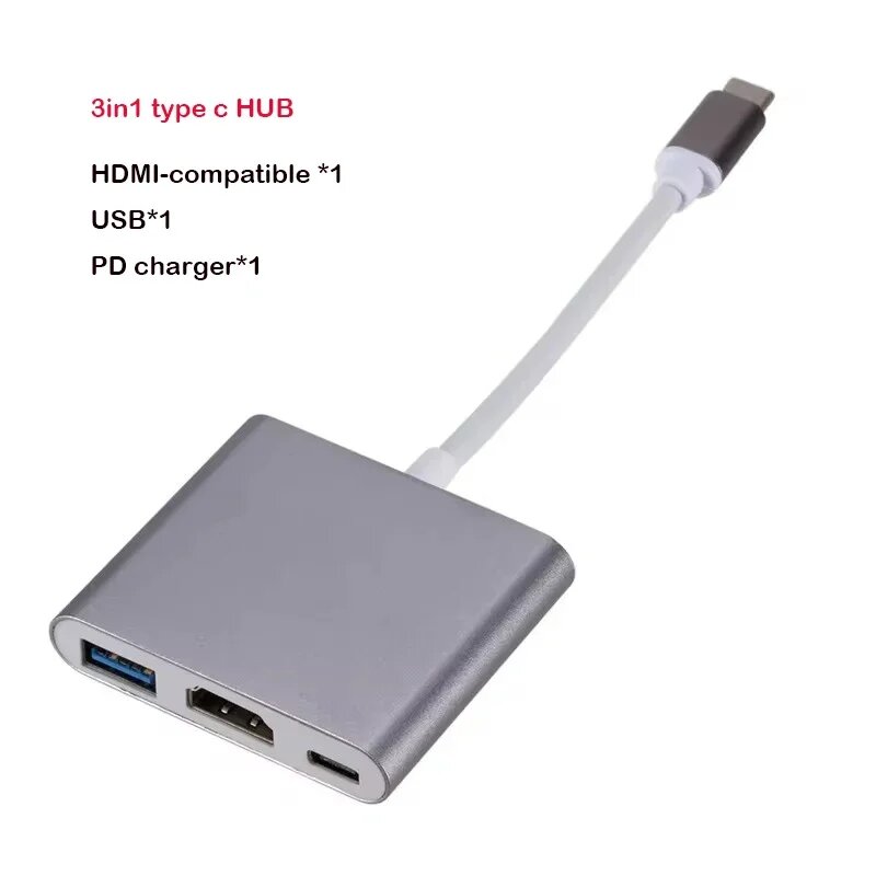 3 в 1 USB-C хаб HDMI USB PD, серый