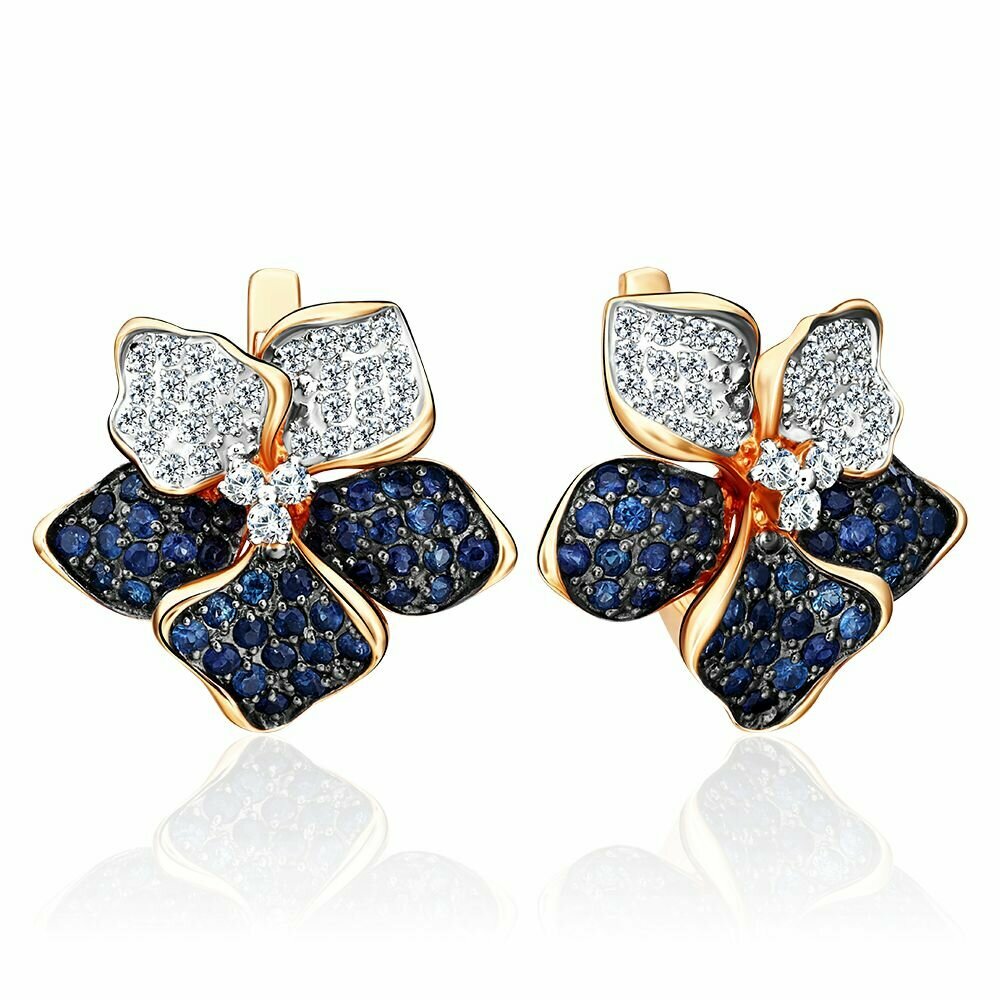 Серьги PLATINA, красное золото, 585 проба, сапфир, бриллиант