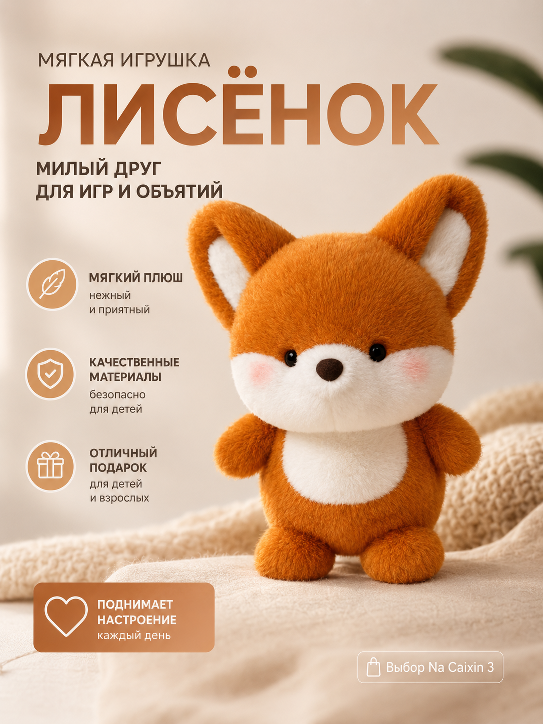 Игрушка "Плюшевая кукла-Компаньон", лисы, хлопковое волокно, 16см