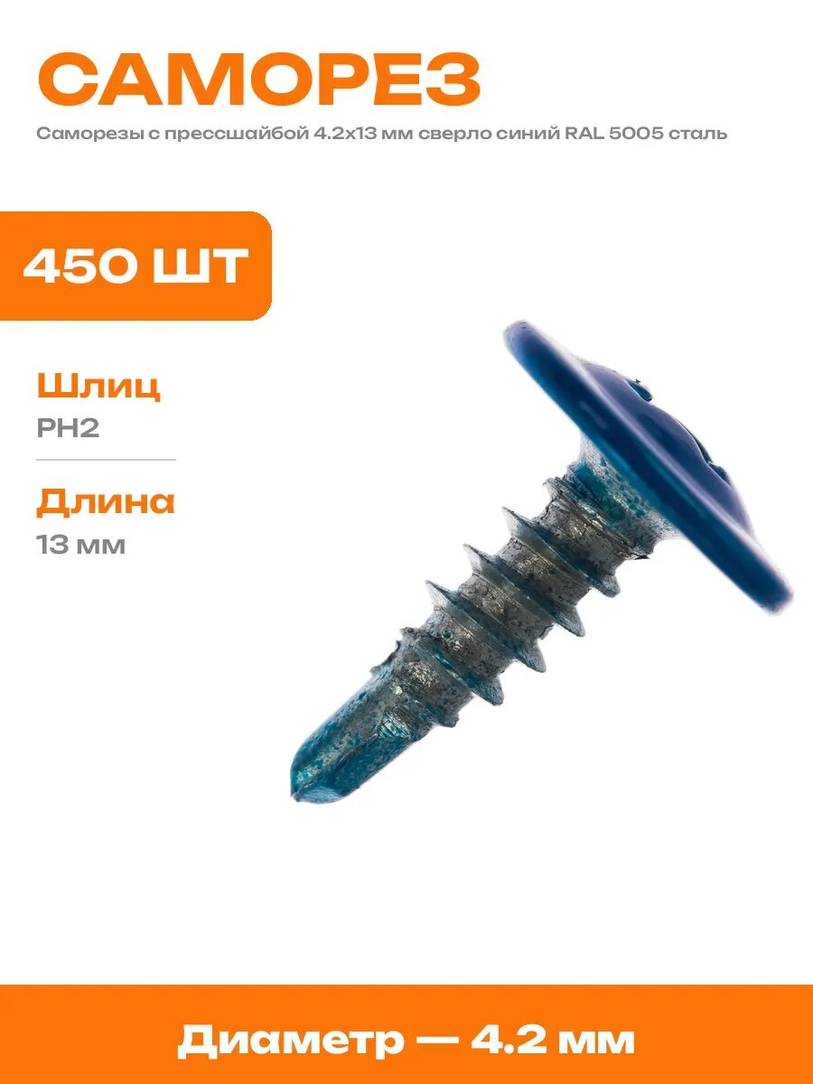 Саморезы сверло прессшайба синие RAL 5005 стальные 450 шт