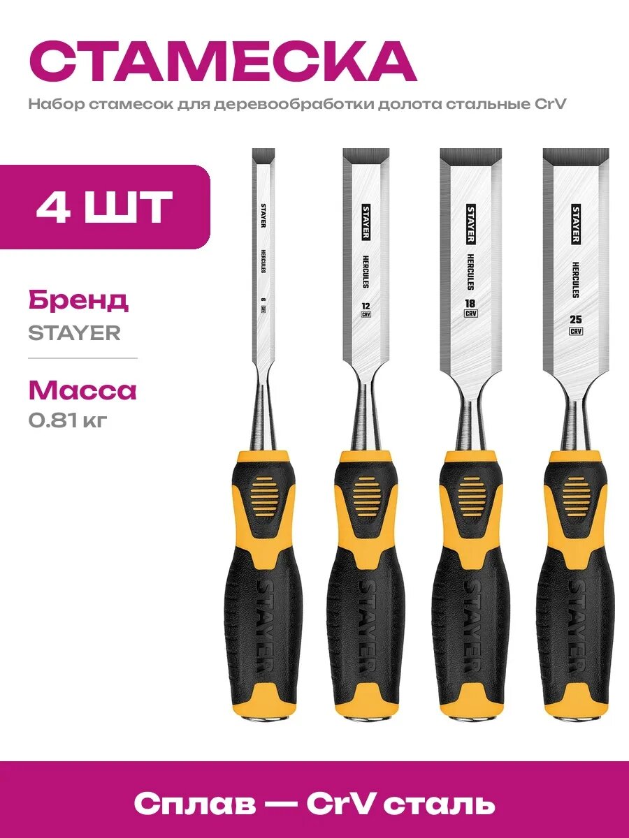 Стамеска плоская 25 мм ударная с прорезиненной ручкой CrV