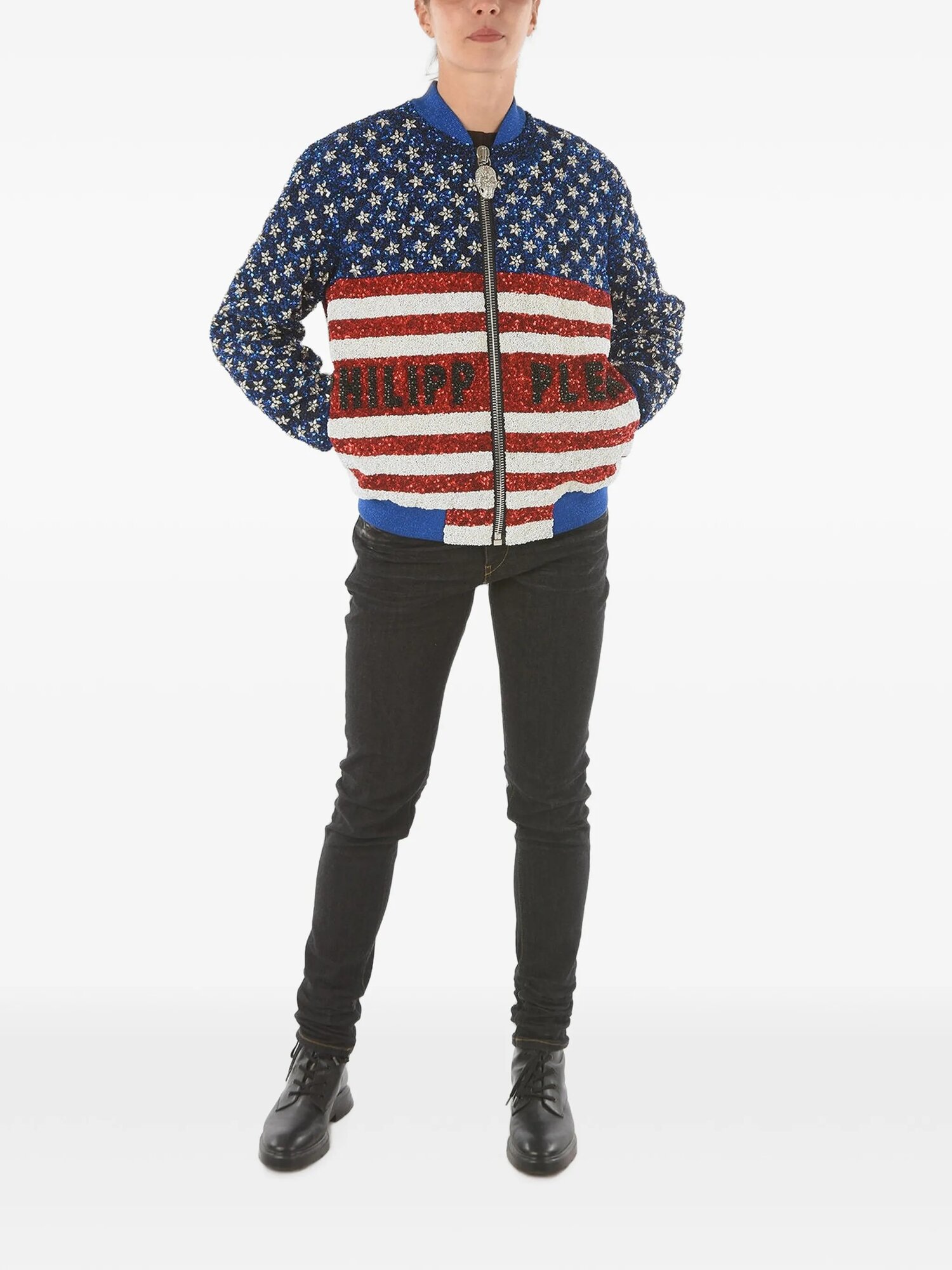 Куртка PHILIPP PLEIN Sequin-embellished rhinestone-star bomber jacket, размер 38 — фото 1