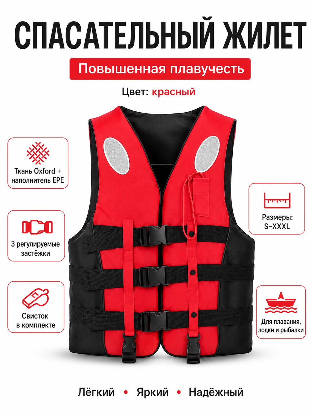 Жилет спасательный для воды, для рыбалки и катера, лёгкий, яркий, регулируемый, Спасательный жилет, размер: L