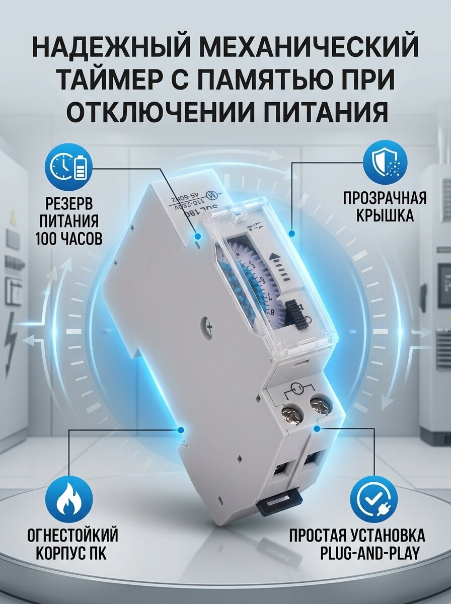 Водонепроницаемый механический таймер 24ч, 110-250V AC, контроллер для мотора