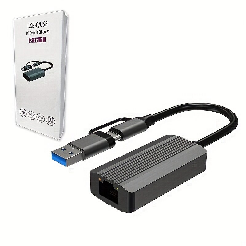 USB-C гигабитный Ethernet адаптер, Type-C в RJ45, 1000 Мбит/с, проводная сеть для MacBook и ноутбуков Windows, модель LAN-2in1-1000M, черный