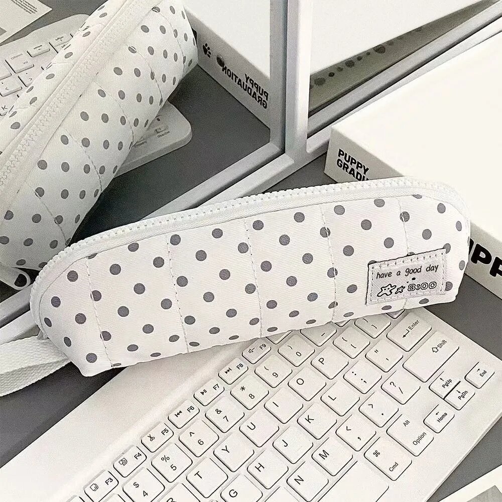Пенал в горошек Oxford серый Белый, White Grey
