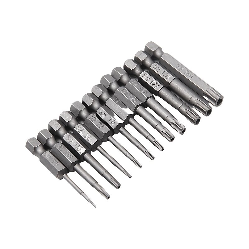 Набор бит Torx с шестигранным хвостовиком, 12 шт, S2, полые удлиненные, T5-T40