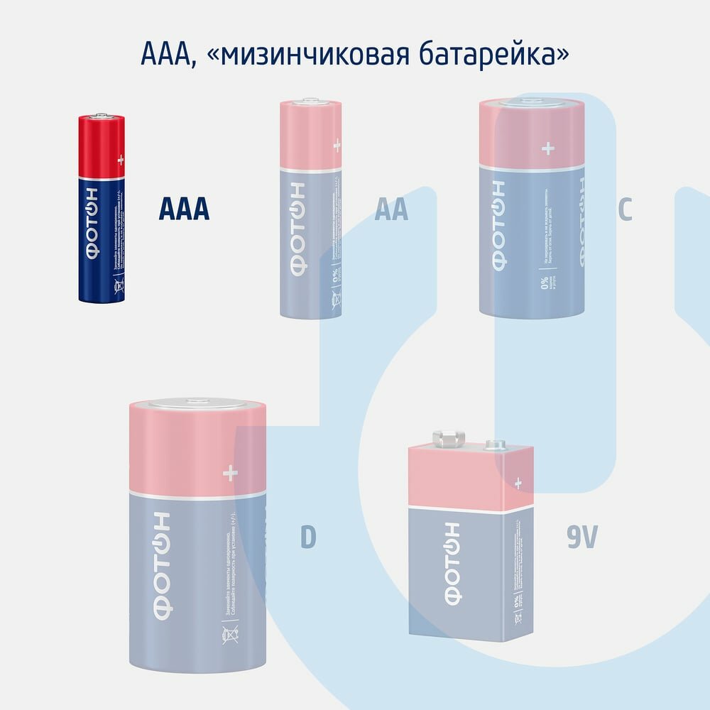 Батарейки мизинчиковые алкалиновые ААА фотон LR03 набор 10 шт, пластиковый кейс 24243 — фото 1