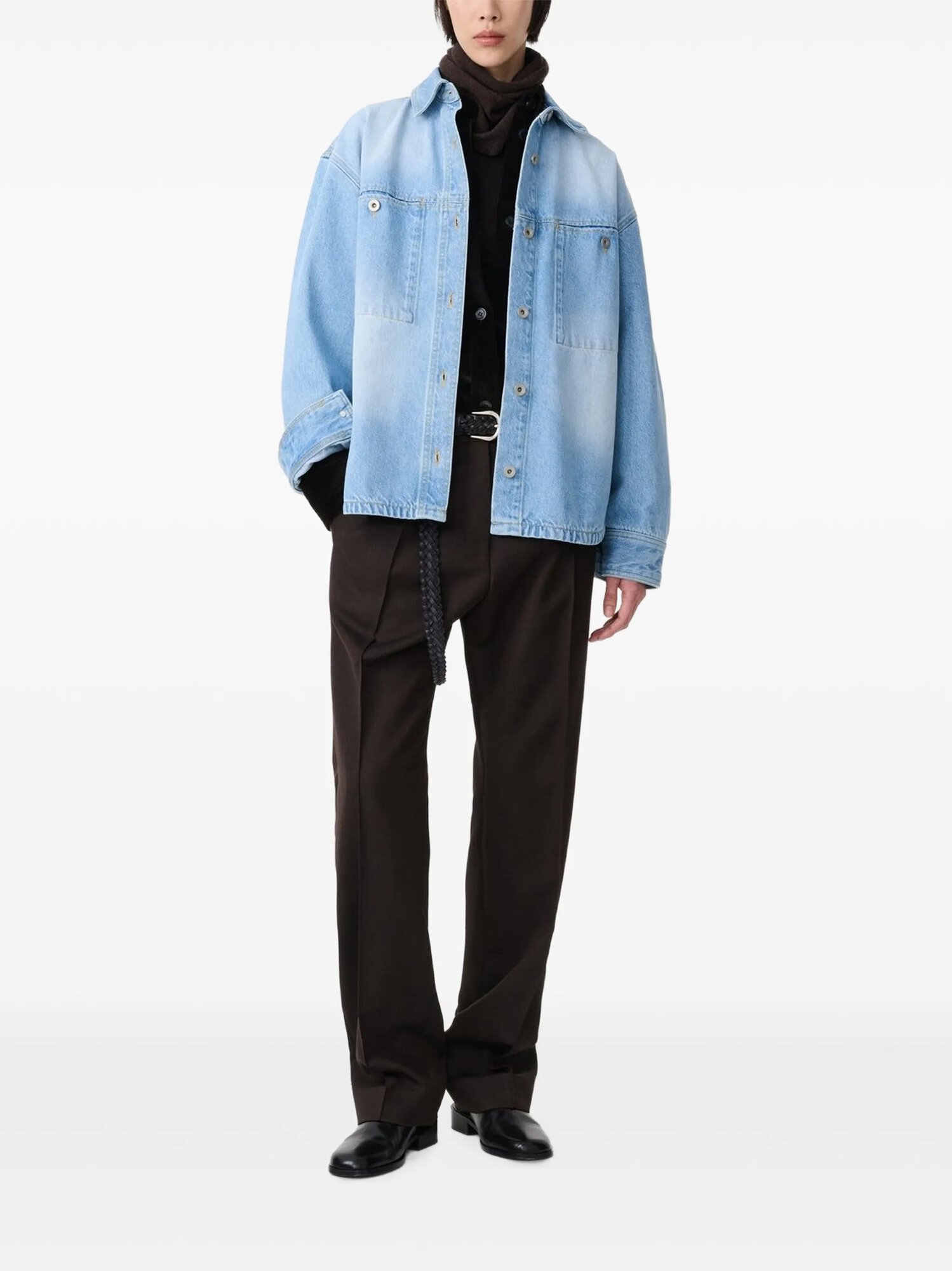 Рубашка Studio Nicholson Joris bleached-wash shirt, размер 10, Синий принт — фото 1