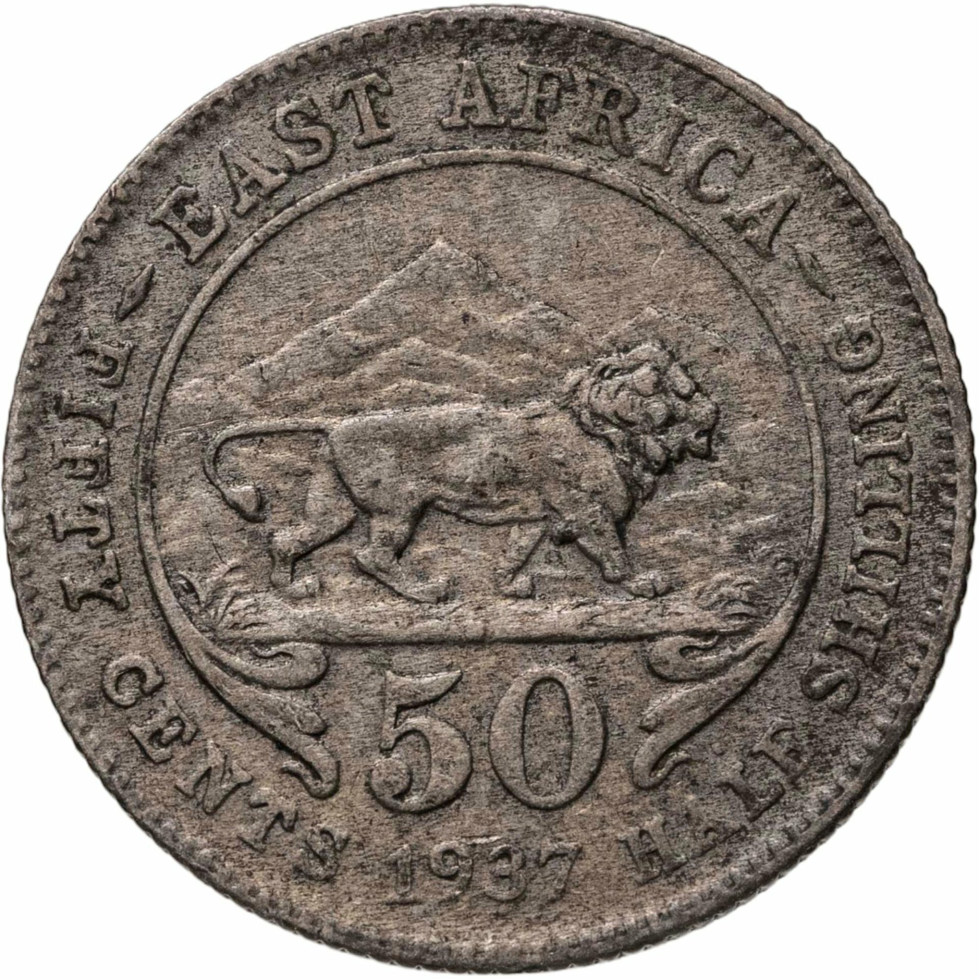 Британская Восточная Африка 50 центов cents 1937, Серебро 250, в сохранности VF