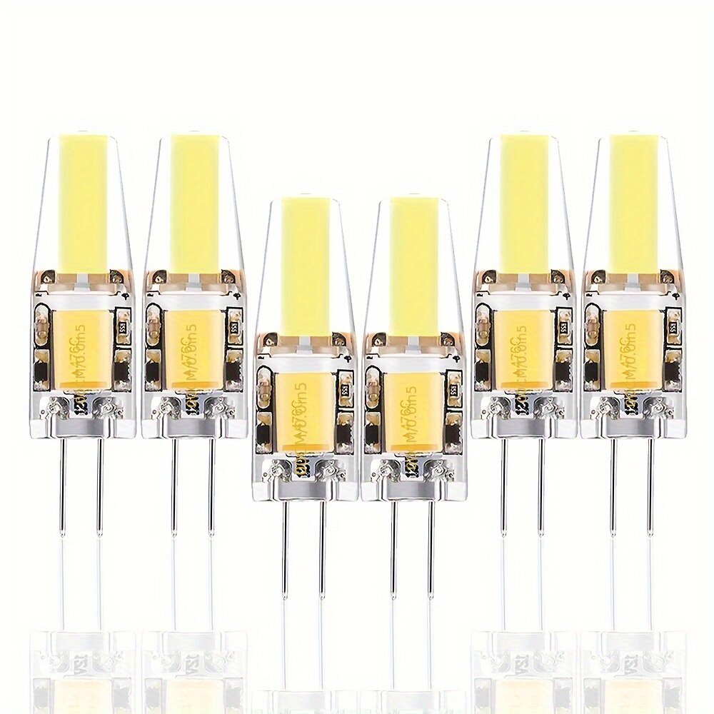 G4 LED лампочки 2W 12V, холодный белый 6000K, цоколь JC Bi-Pin, 6 штук