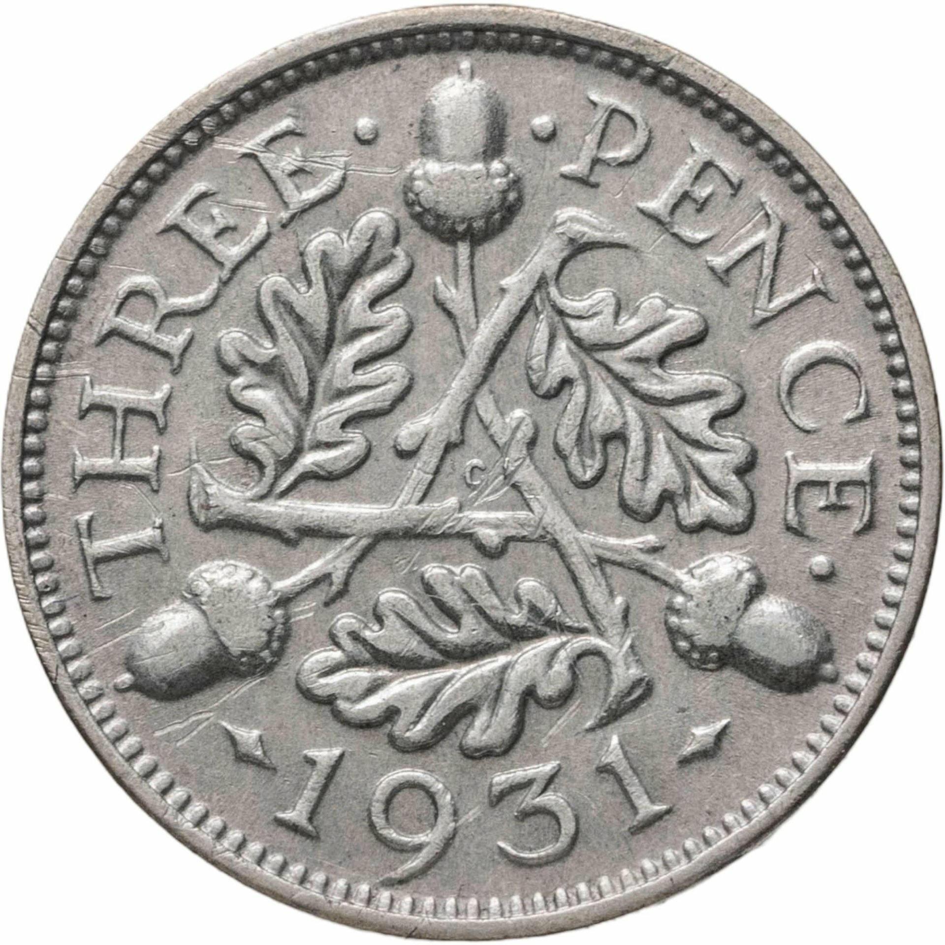 Великобритания 3 пенса pence 1931, Серебро 500, в сохранности VF-XF