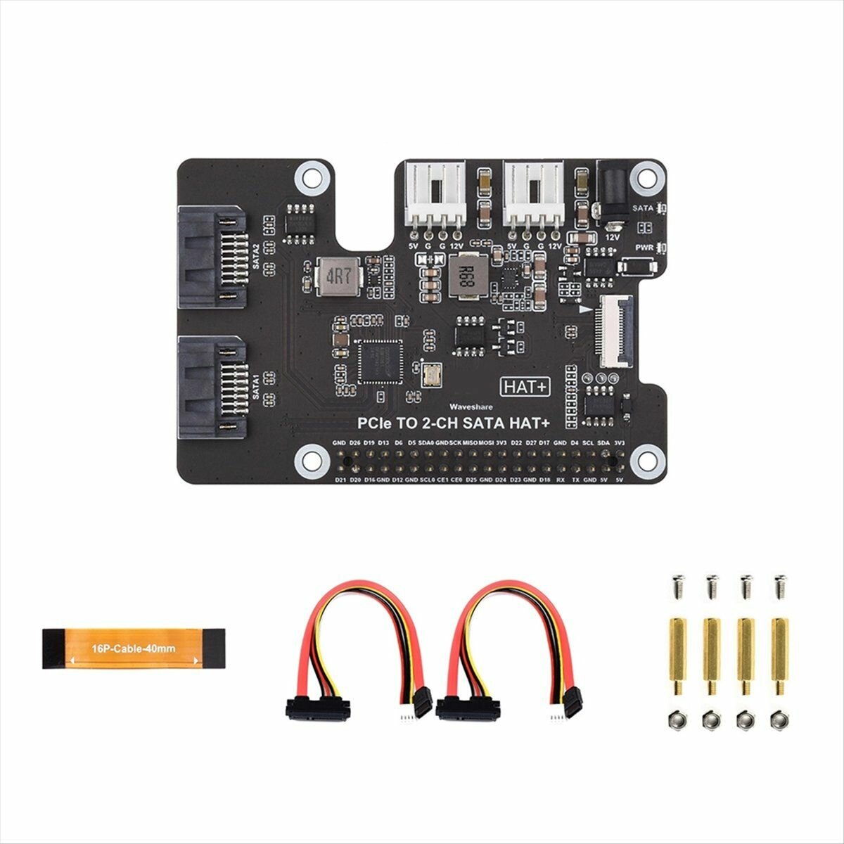 Для Raspberry Pi 5 Плата Расширения PCIe - SATA PCIe - 2-Канальная PCIe SATA контроллер 2 порта адаптер Raspberry Pi 5