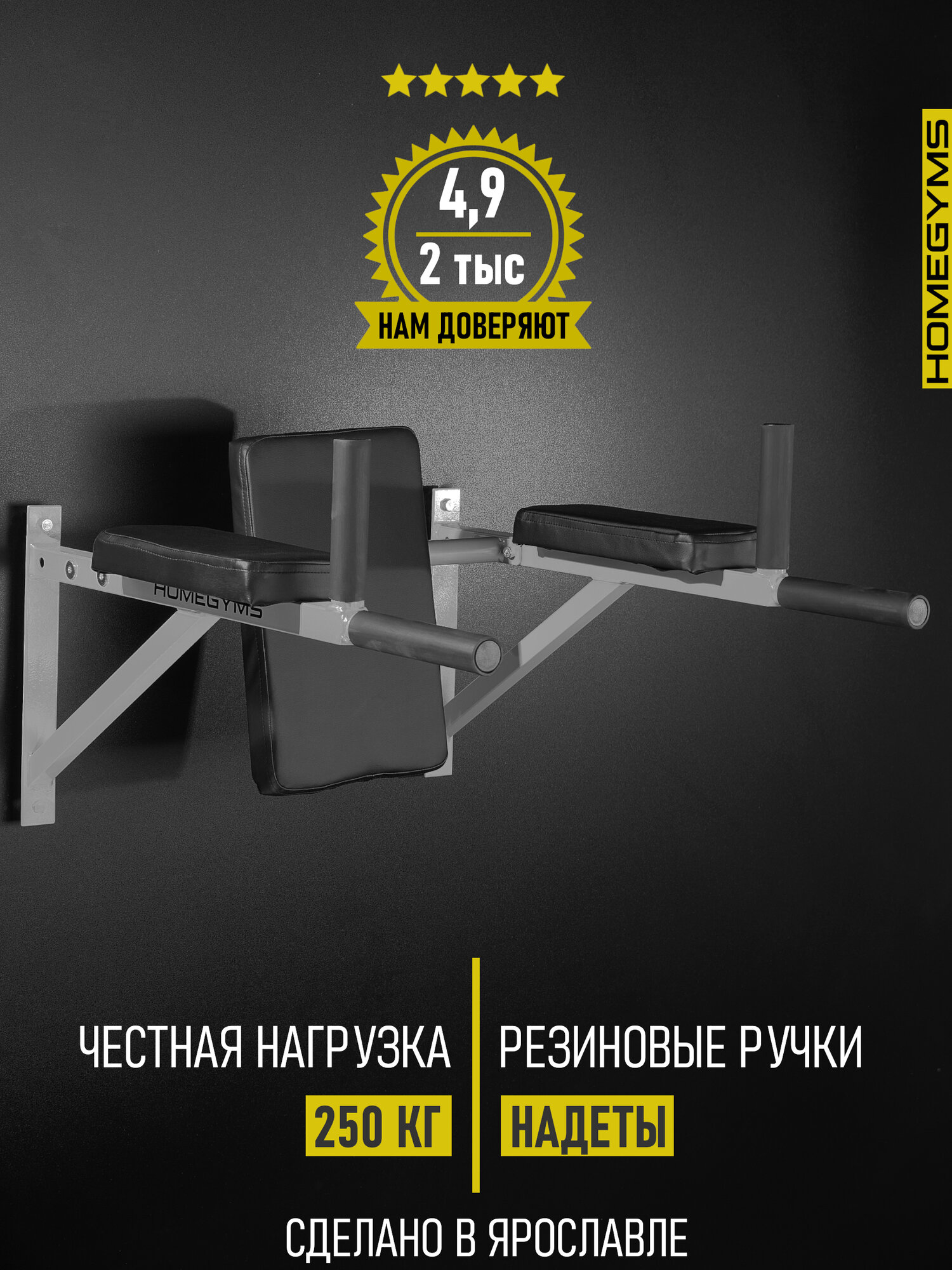 Брусья пресс настенные для дома HOMEGYMS, серые