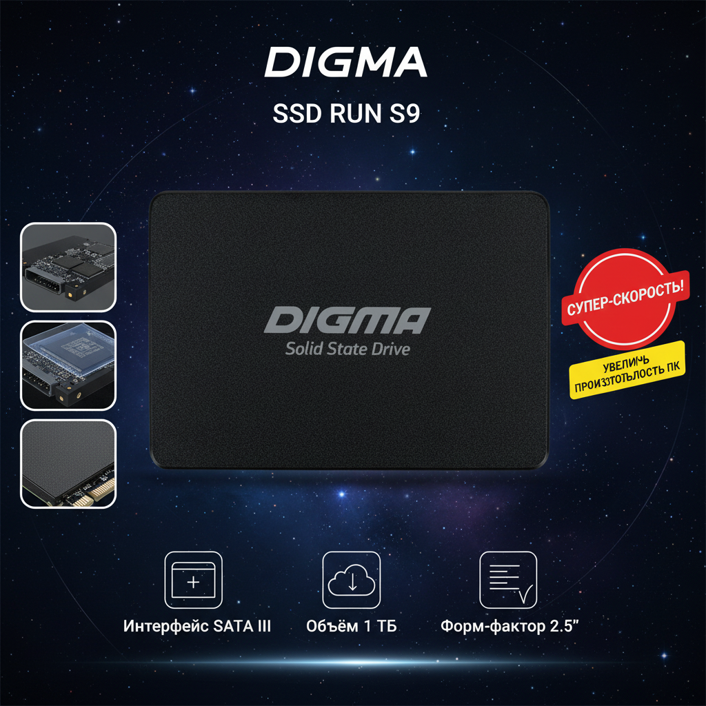 Digma Run S9 1 Terabyte Disco Sólido SATA III 2.5" DGSR2001TS93T Tecnologia 3D NAND