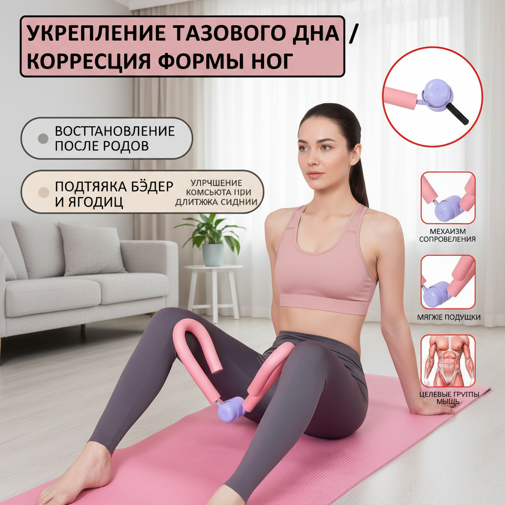 Мини-тренажёр, для ног, бедер и ягодиц, розовый, пружинная сталь