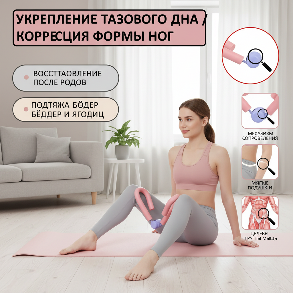 Мини-тренажёр, для ног, бедер и ягодиц, розовый, пружинная сталь