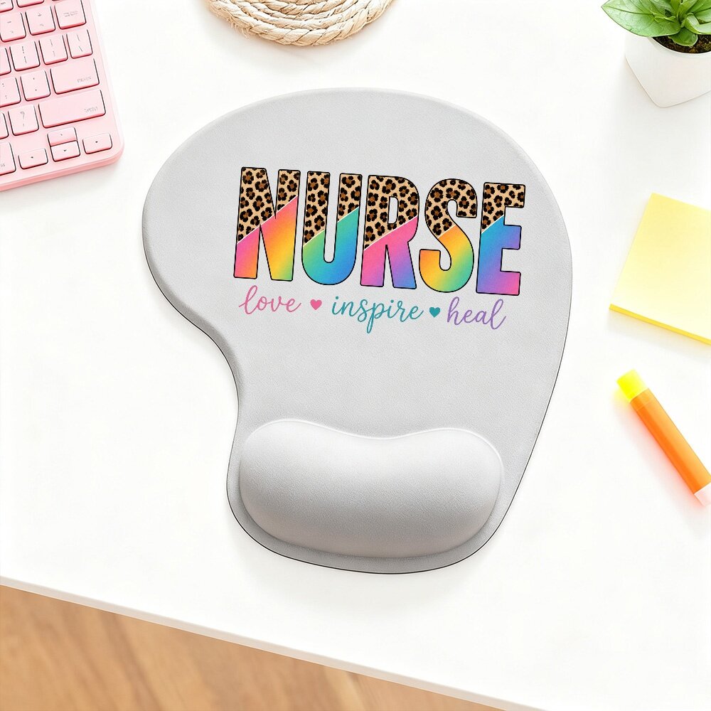 Коврик для мыши с подставкой под запястье Nurse Leopard Rainbow, вдохновляющий аксессуар для рабочего стола, эргономичный подарок для медсестер (модель B)