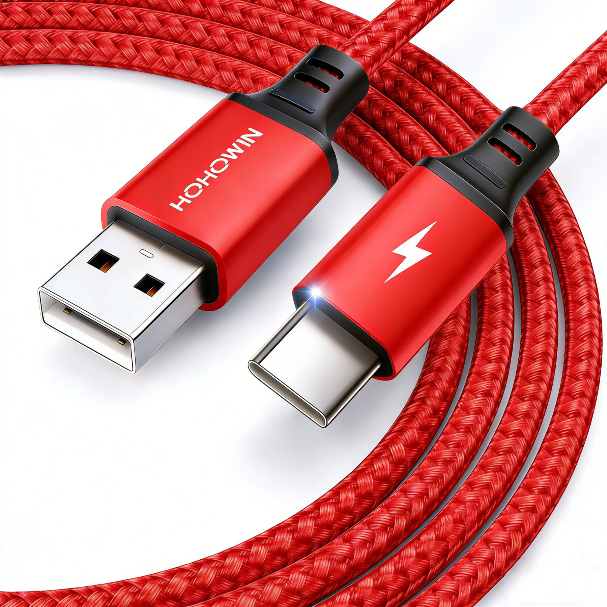 Кабель USB-A – USB-C быстрой зарядки, нейлоновая оплетка, 1 м, красный, для Android и iPhone 17/16/15 Pro/Plus/Pro Max