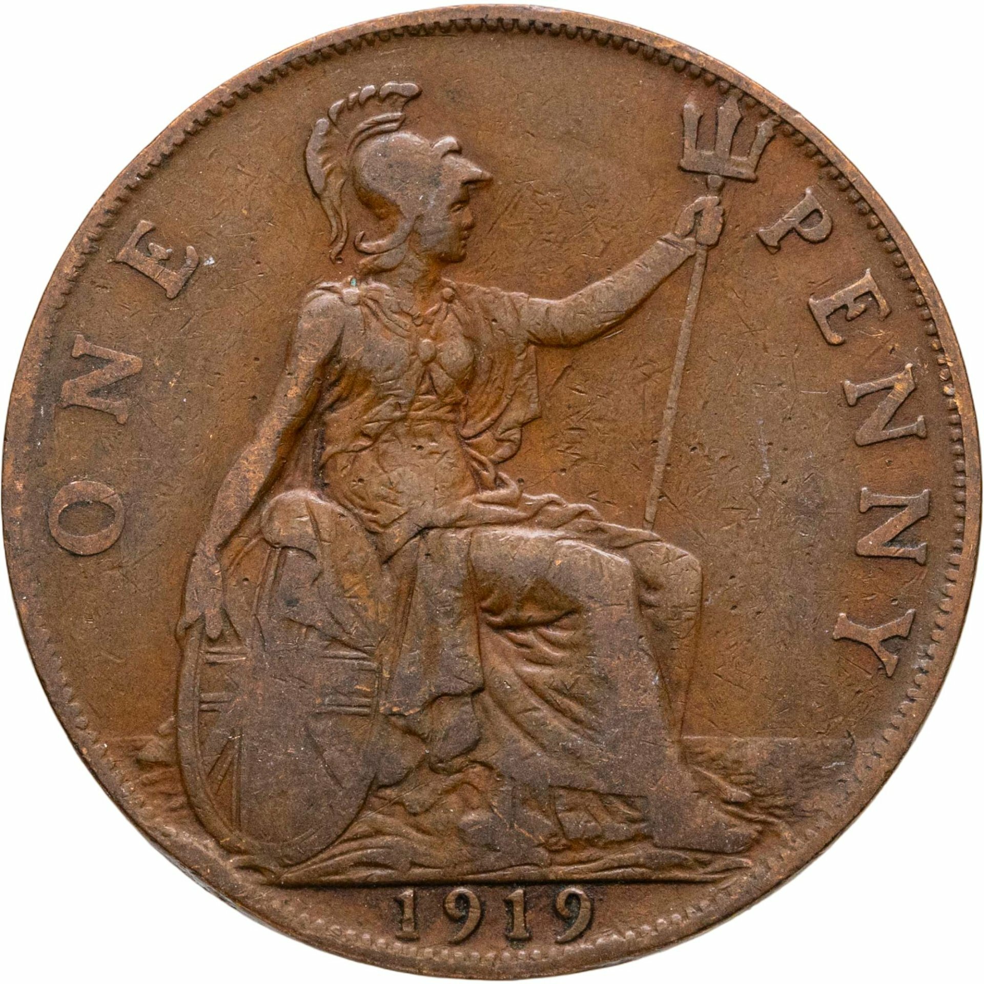 Великобритания 1 пенни penny 1919, Бронза, в сохранности VF