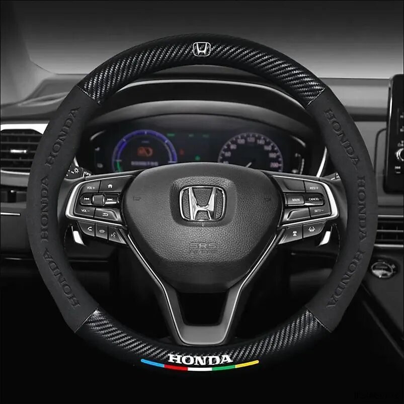 Серый искусственный кожаный оплетка на руль Honda, диаметр 37 см, съемная, honda-alcantara-round