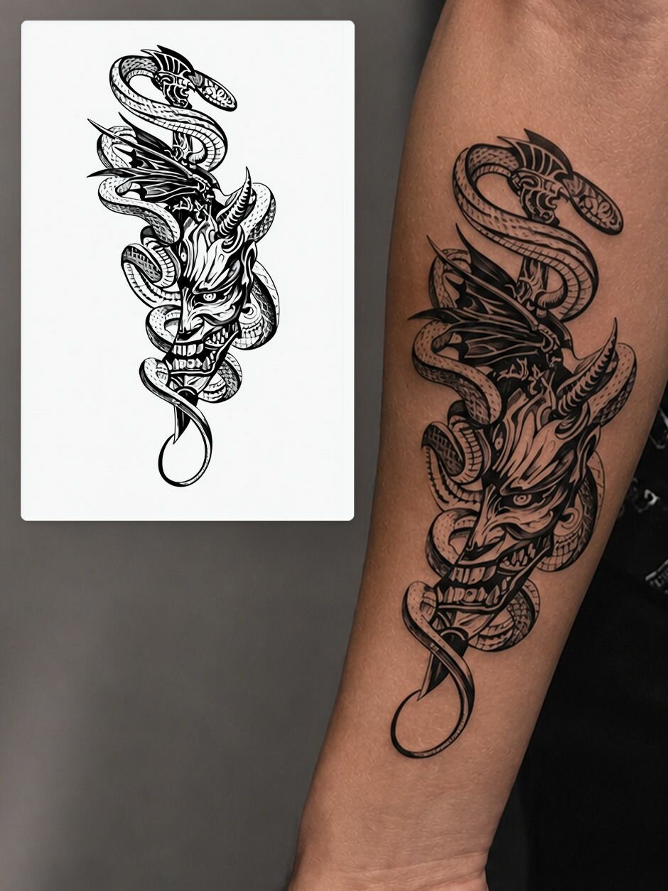 Tattoo'шки Временная тату "Маска-змея" 12*21см татуировка маска змея 12x21 см