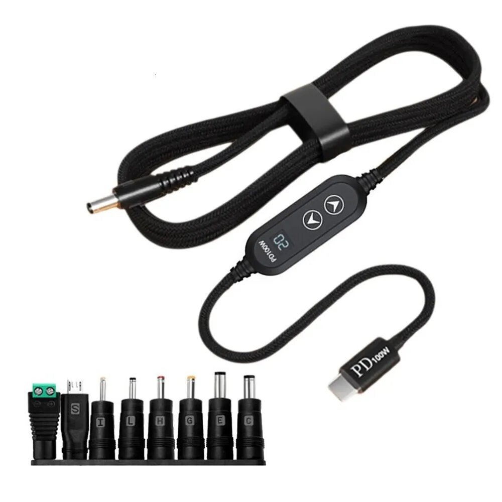 Блок питания USB Type C - DC5.5mm 100W, выходы 5V/12V/15V/19V/20V, 8 адаптеров