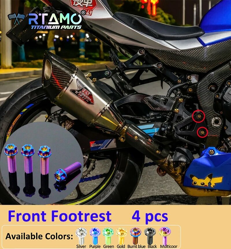Титановые болты RTAMO для Suzuki GSX-R1000 (2017-2024), Front Footrest, Black