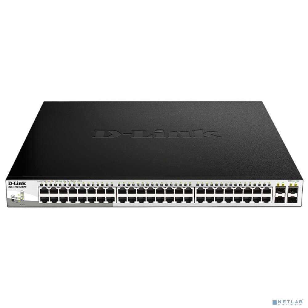 D-Link DGS-1210-52MPP/E2A PROJ Управляемый L2 коммутатор с 48 портами 10/100/1000Base-T и 4 портами 1000Base-X SFP (порты 1-48 PoE 802.3af/at, PoE-бюджет 740 Вт)