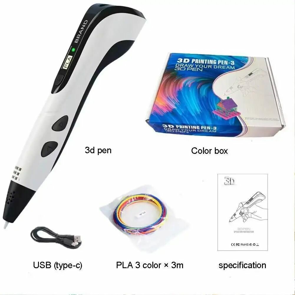 3D ручка 3D BABY PEN-3 мир фантазий в твоих руках с трафаретами + коврик + стержни + шомпол, синяя. 3Д Ручка для детей, школы, дома, творчества