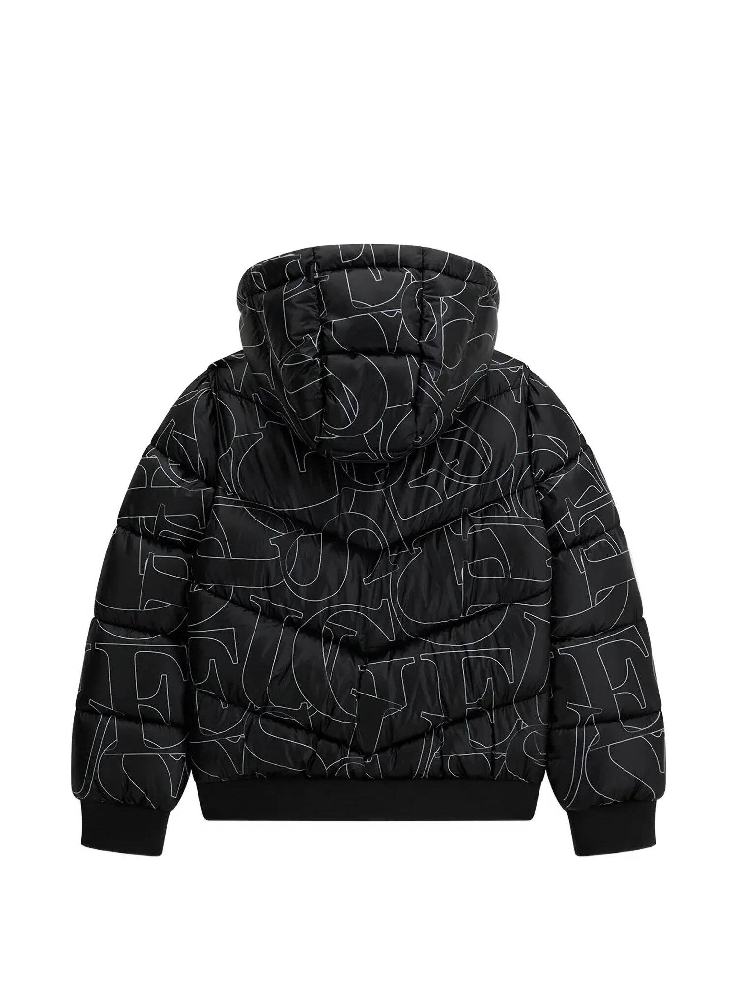 Куртка GUESS Logo-print padded jacket, размер 8 лет, черный/серый металик — фото 1
