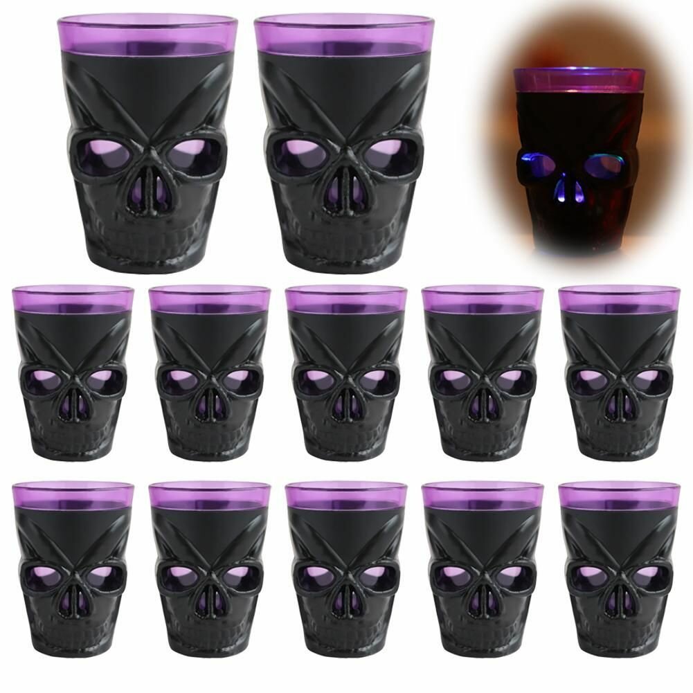 Тематические стаканы в виде черепа для Хэллоуина, 12 шт, черно-фиолетовый пластик